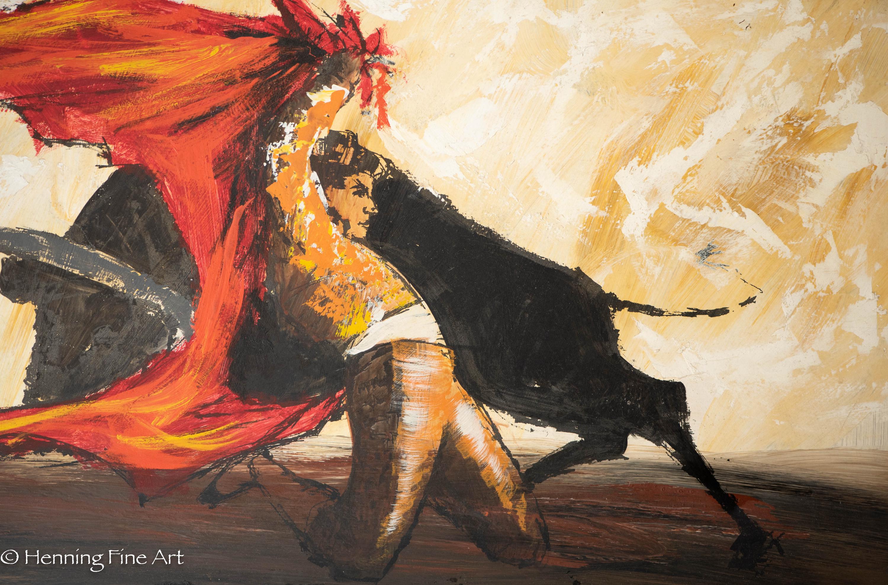 Stunning Mid-century Oil Painting of Matador Bull Fighter and Bull by ...