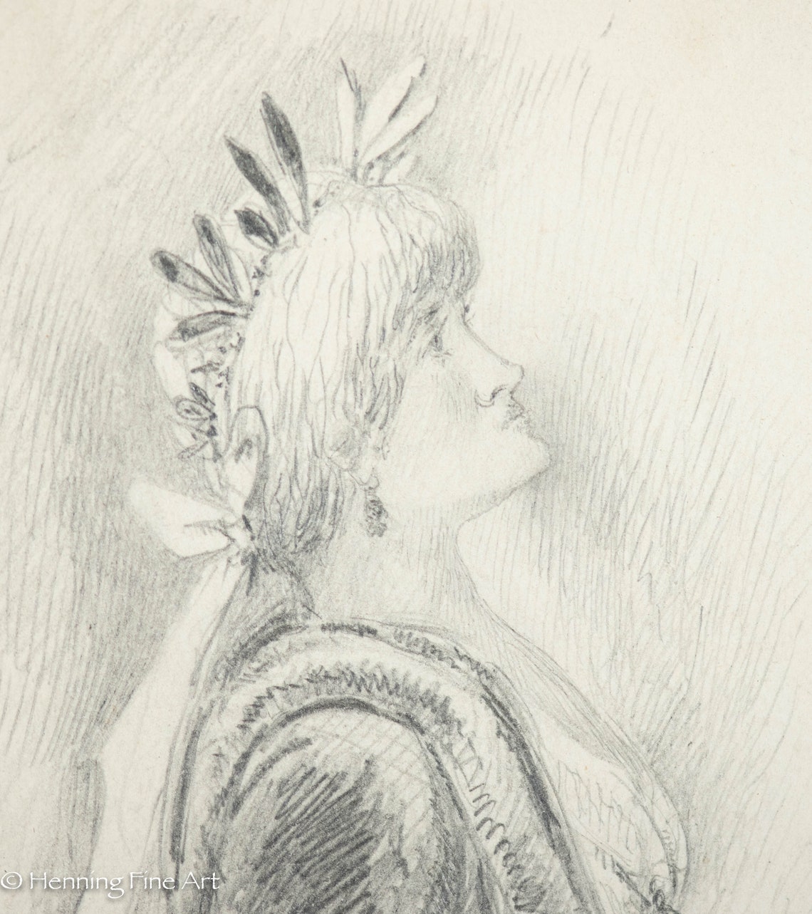 Beautiful Antique Pencil Drawing of Female Portrait Princess With ...