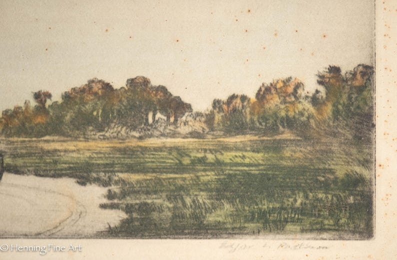 Beautiful Antique Etching European Landscape W/ Horse Drawn Carriage ...