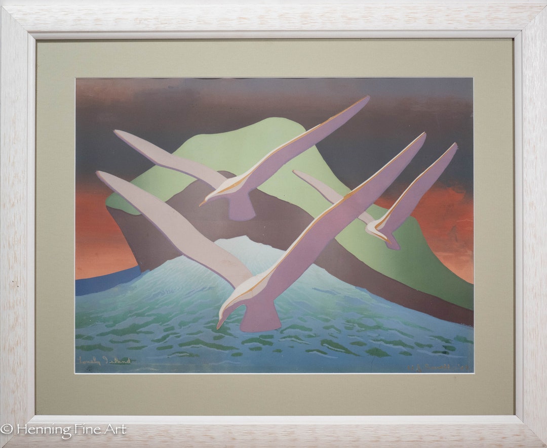 Rare William Sewell Signed Screen Print Lonely Island Bird Seascape ...