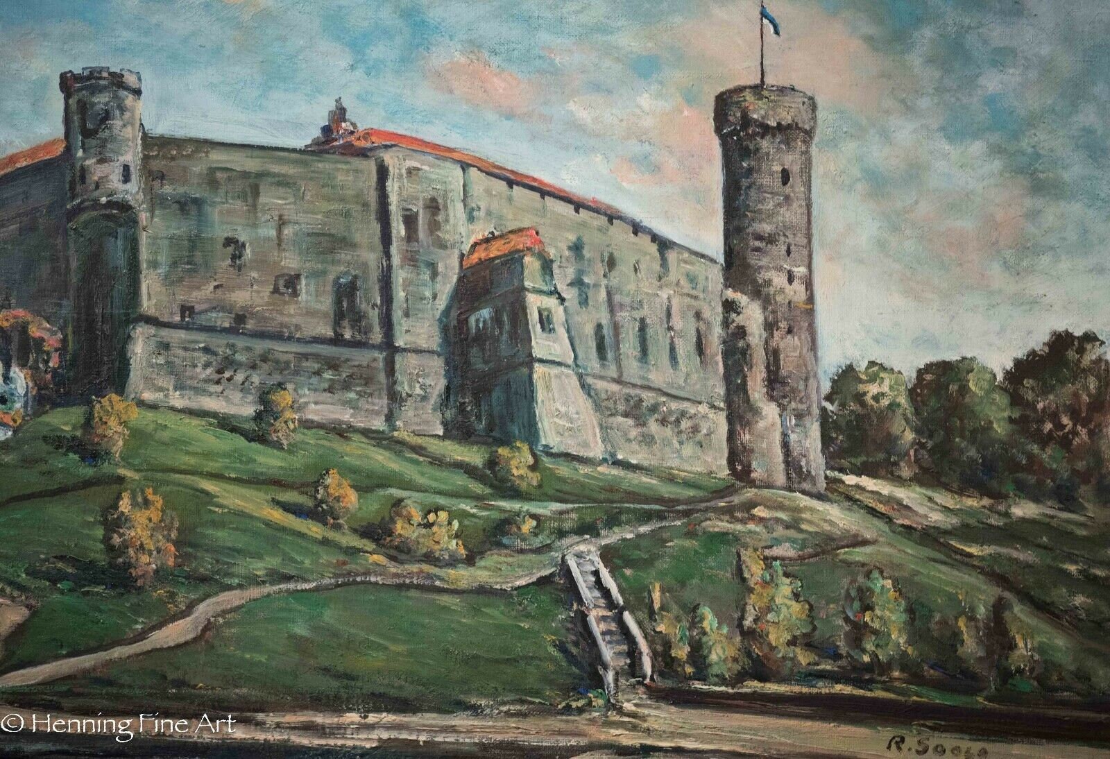 Beautiful Mid Century Oil Painting of European Citadel / Castle, Signed ...
