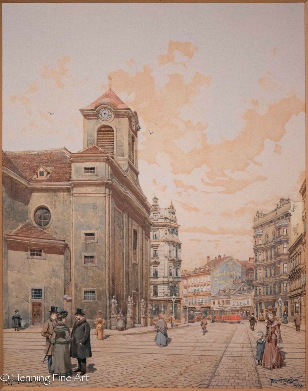Richard Moser Original Watercolor & Gouache Vienna Street Scene ...