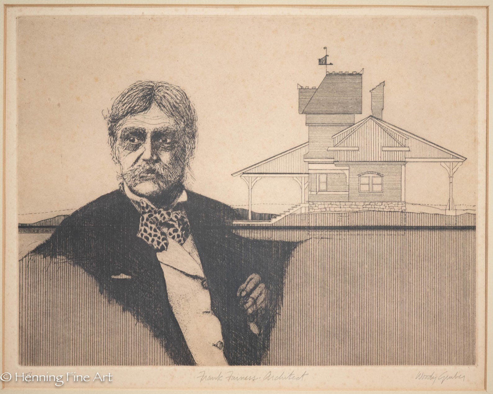 Beautiful Vintage Etching Frank Furness Architect Portrait Trial Proof ...