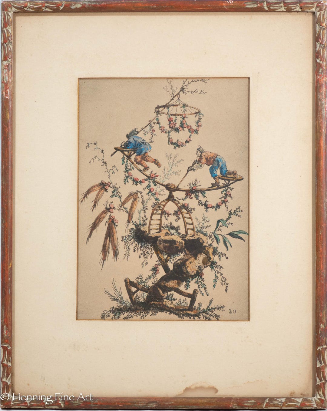 Rare Antique Color Lithograph of Chinese Swings After Jean Baptiste ...