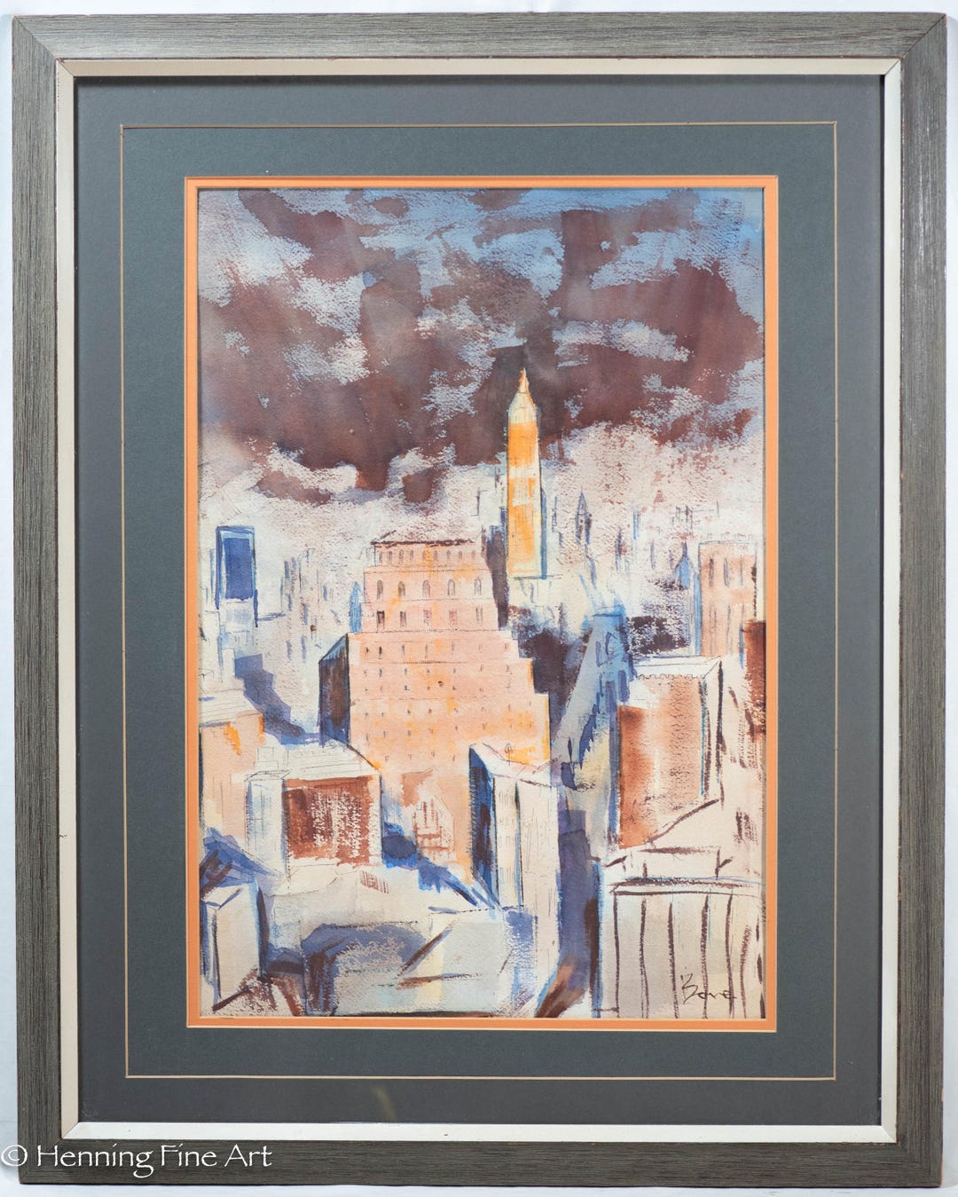 Vintage Richard Bove Painting of New York City in Lovely Modernist ...