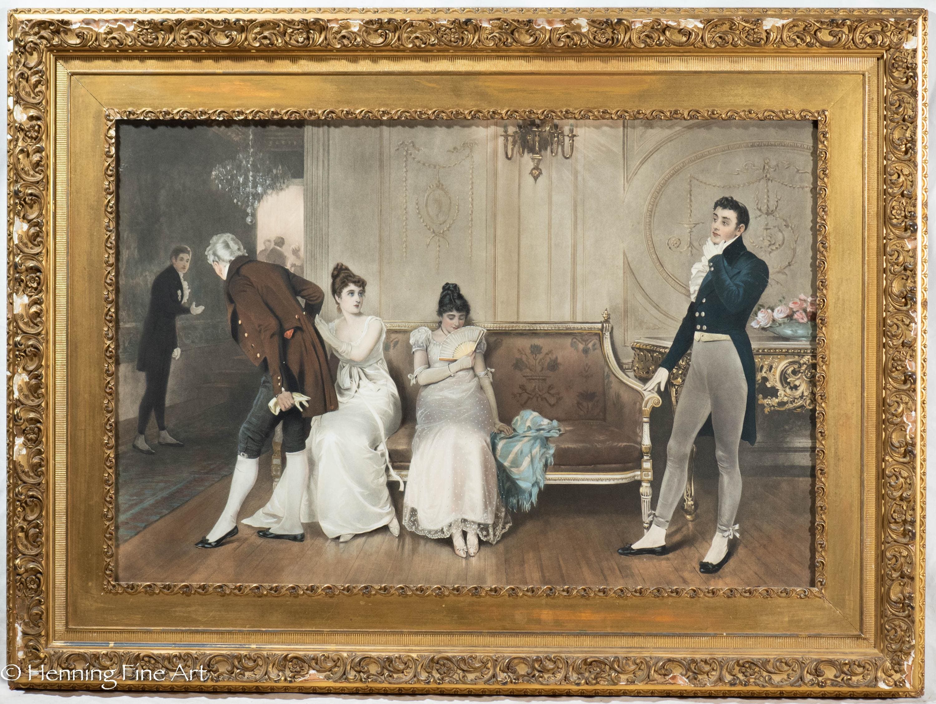 Beautiful Antique Regency Era Lithograph Lavish Interior Party Women in ...