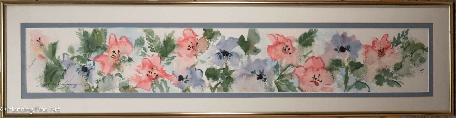 Barbara Hagan Original Floral Watercolor, Red and Blue Flowers, Signed ...