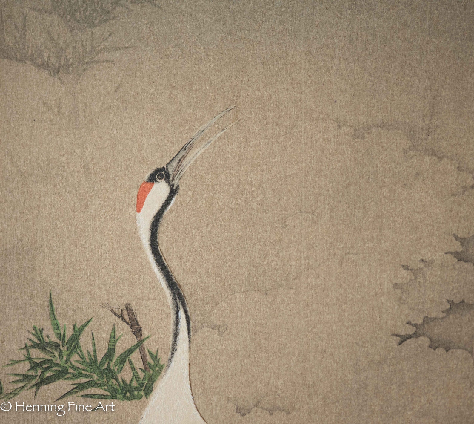 Chinese Woodblock of Sandhill Crane After Bunsho, Early 20th Cent Mixed ...