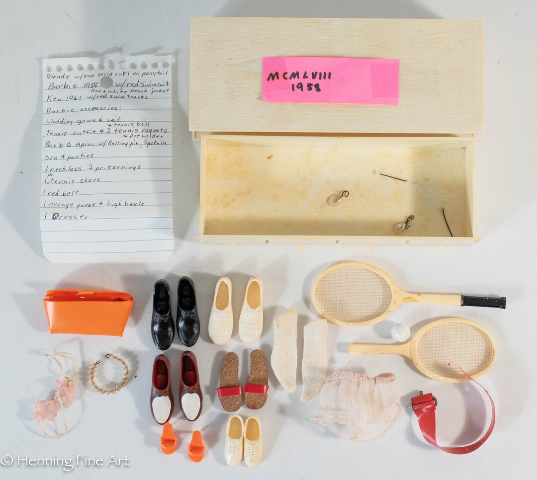 Rare 1958 Barbie Clothing Collection Tennis, Clothes, Shoes in Dresser ...