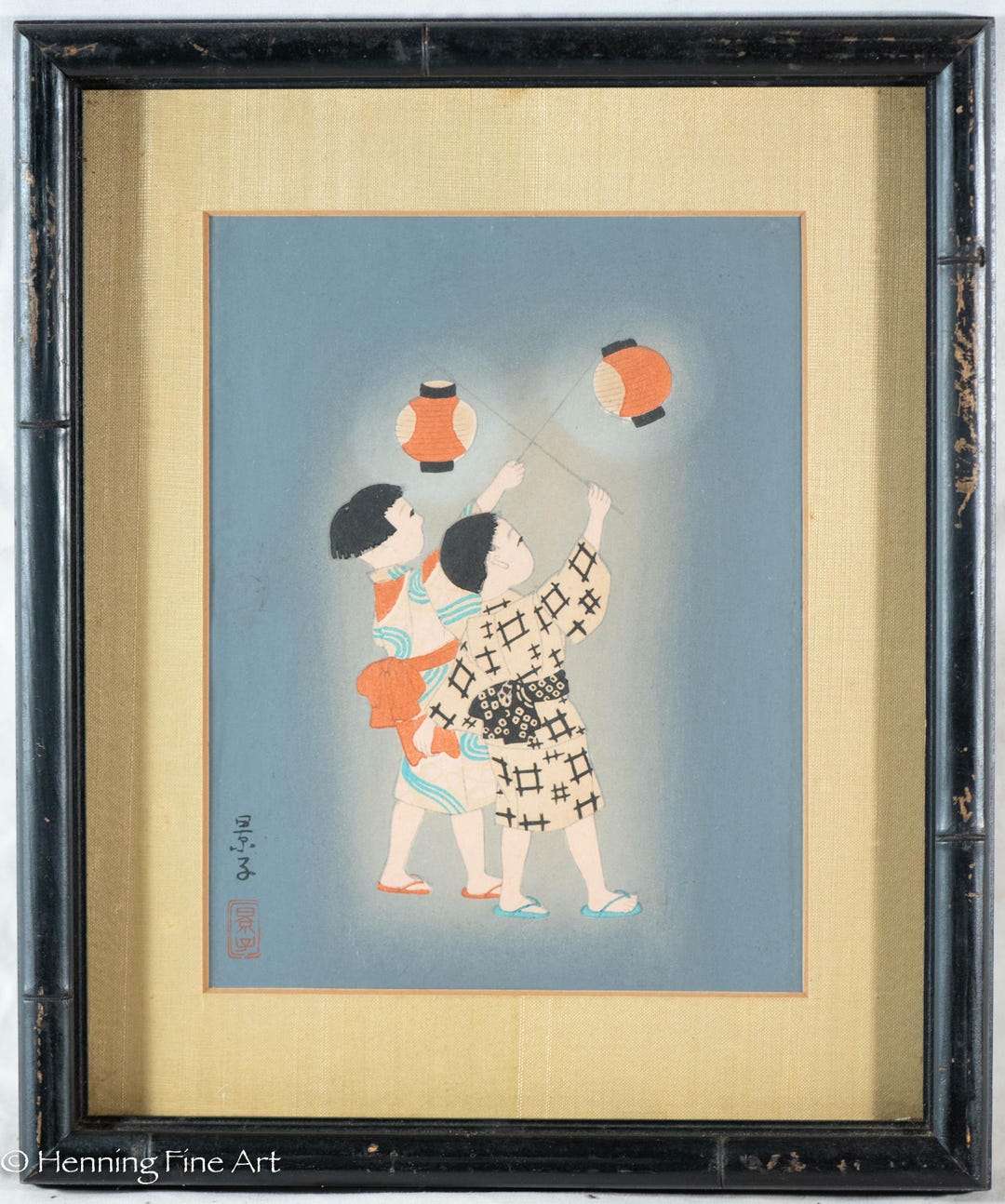 Beautiful Vintage Japanese Woodblock Children With Paper Lanterns ...