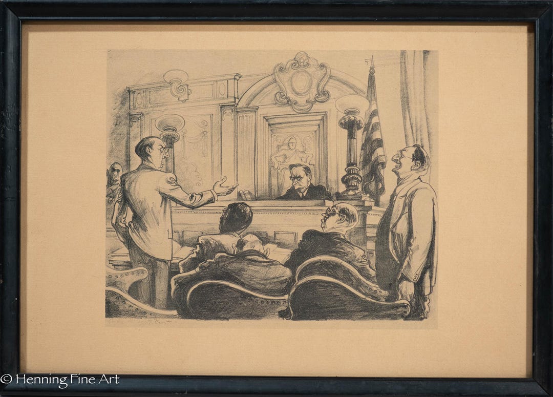 Beautiful Vintage Courtroom Scene Lithograph by William Sharp, Framed ...