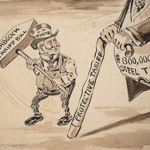 Beautiful Antique Cartoon Illustration of Steel Industry Tariffs ...