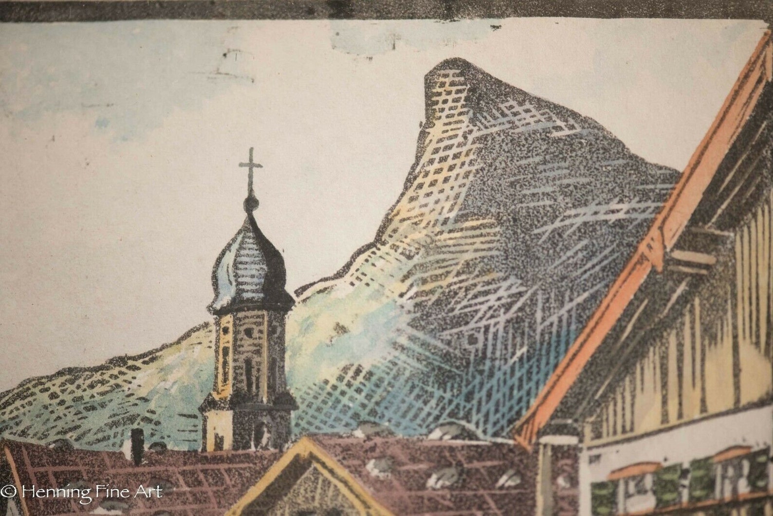 Beautiful Vintage Signed German Woodblock of Dorfstresse Germany ...