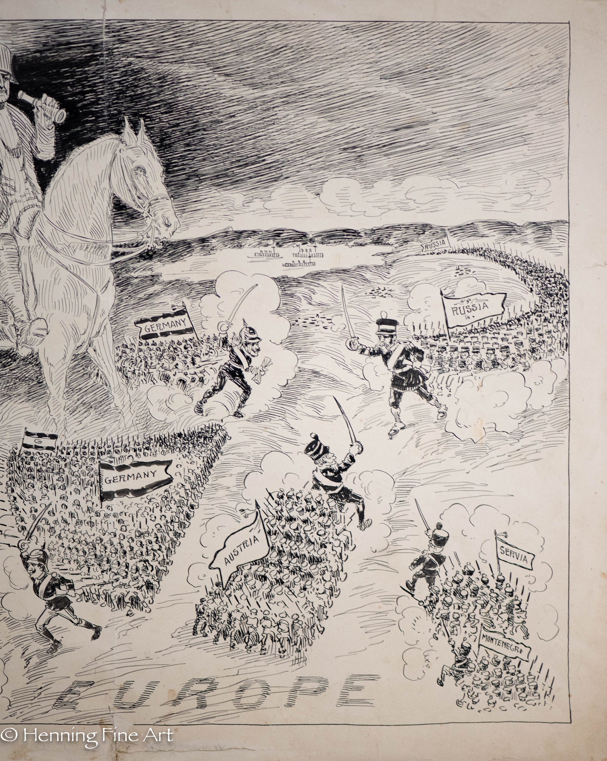 Beautiful Antique WWI Illustration Editorial Ink Drawing by Norman ...