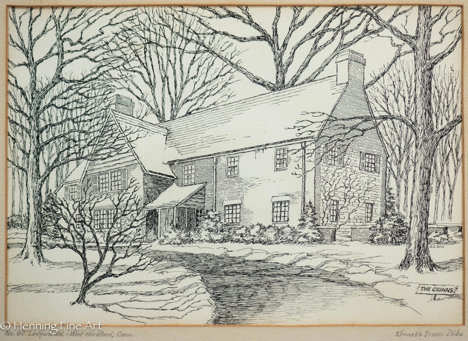 Beautiful Vintage Ink Drawing of Hartford Connecticut Home by Kenneth ...