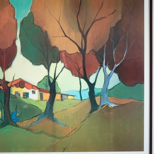 Beautiful Itzchak Tarkay Landscape Red Roof With Trees and Flowers ...