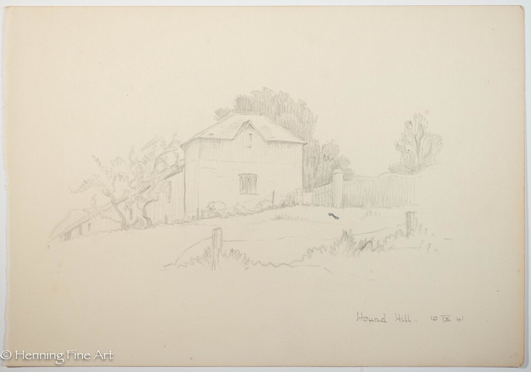 Beautiful Vintage English Pencil Drawing of Hound Hill, England Fine ...