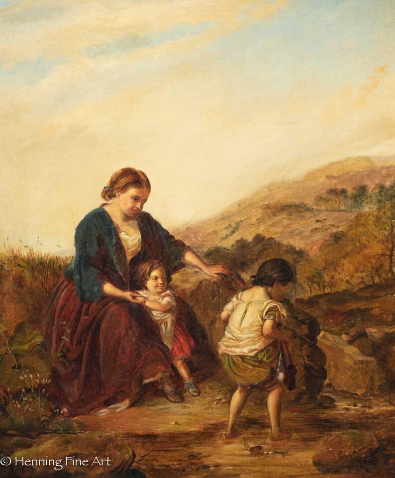 Stunning Antique Edward John Cobbett (attr.) Oil Painting Mother and ...
