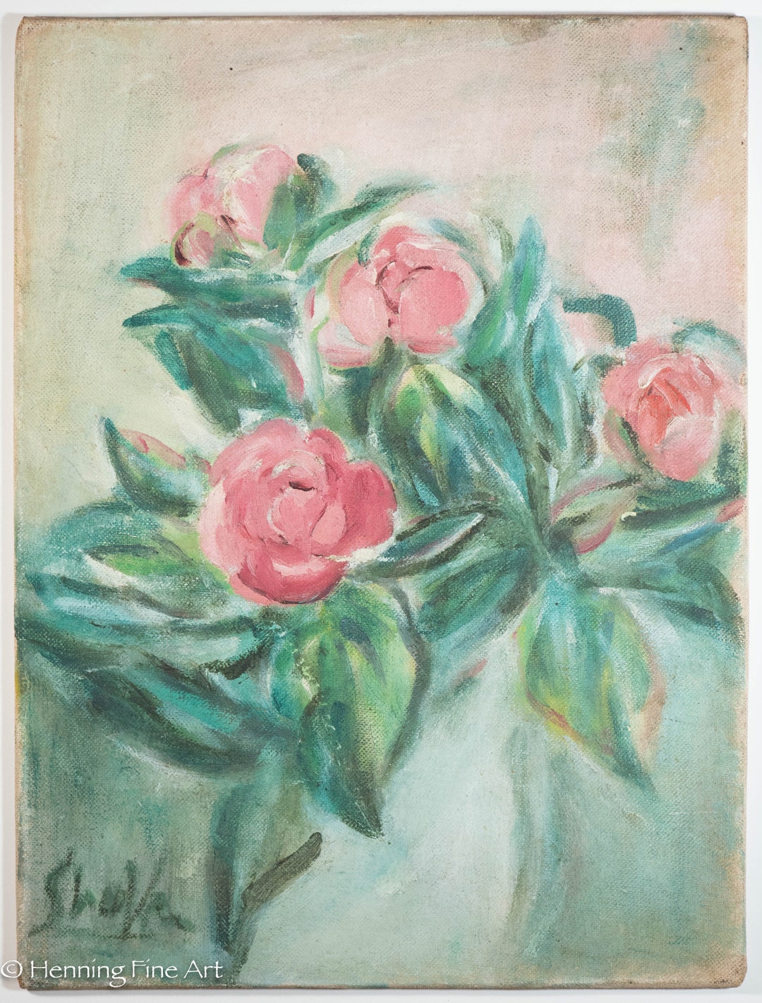 Beautiful Vintage Carl Shaffer Impressionist Painting Red Roses Floral ...