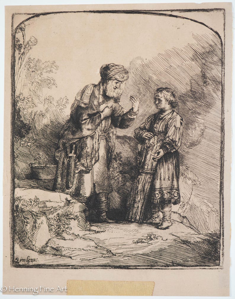 Old Master Rembrandt Etching Abraham and Isaac - Watermarked & Fine! - Etsy