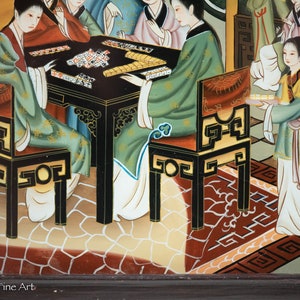 Beautiful Vintage Chinese Reverse Glass Painting Women Playing Mahjong ...