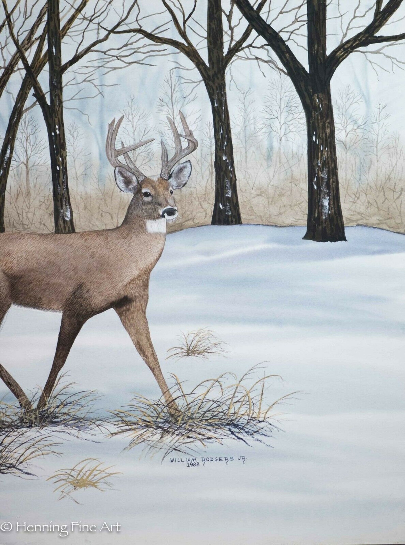 William Rodgers Jr. Original Gouache Painting Winter Snow Scene With ...