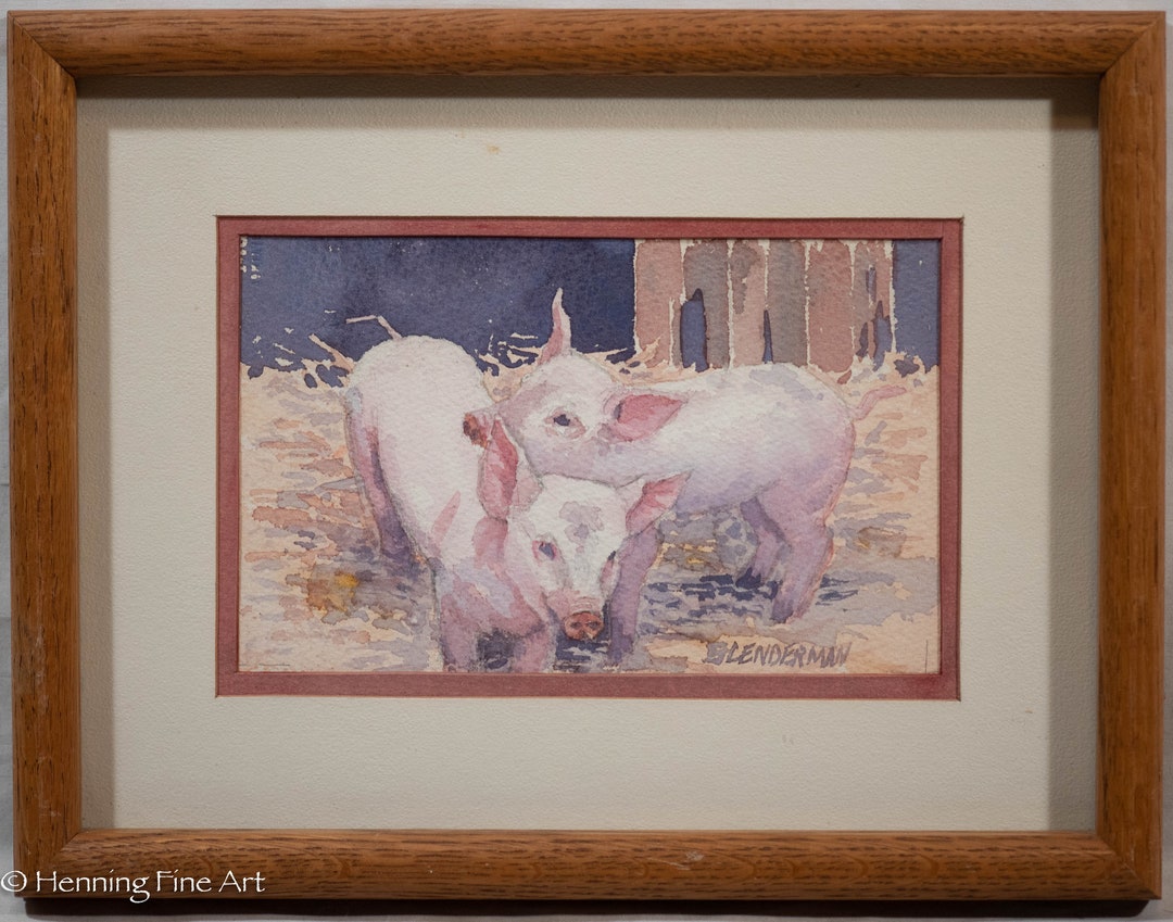 Beautiful Pink Piggy's Watercolor Painting by Robert Blenderman, Fine ...
