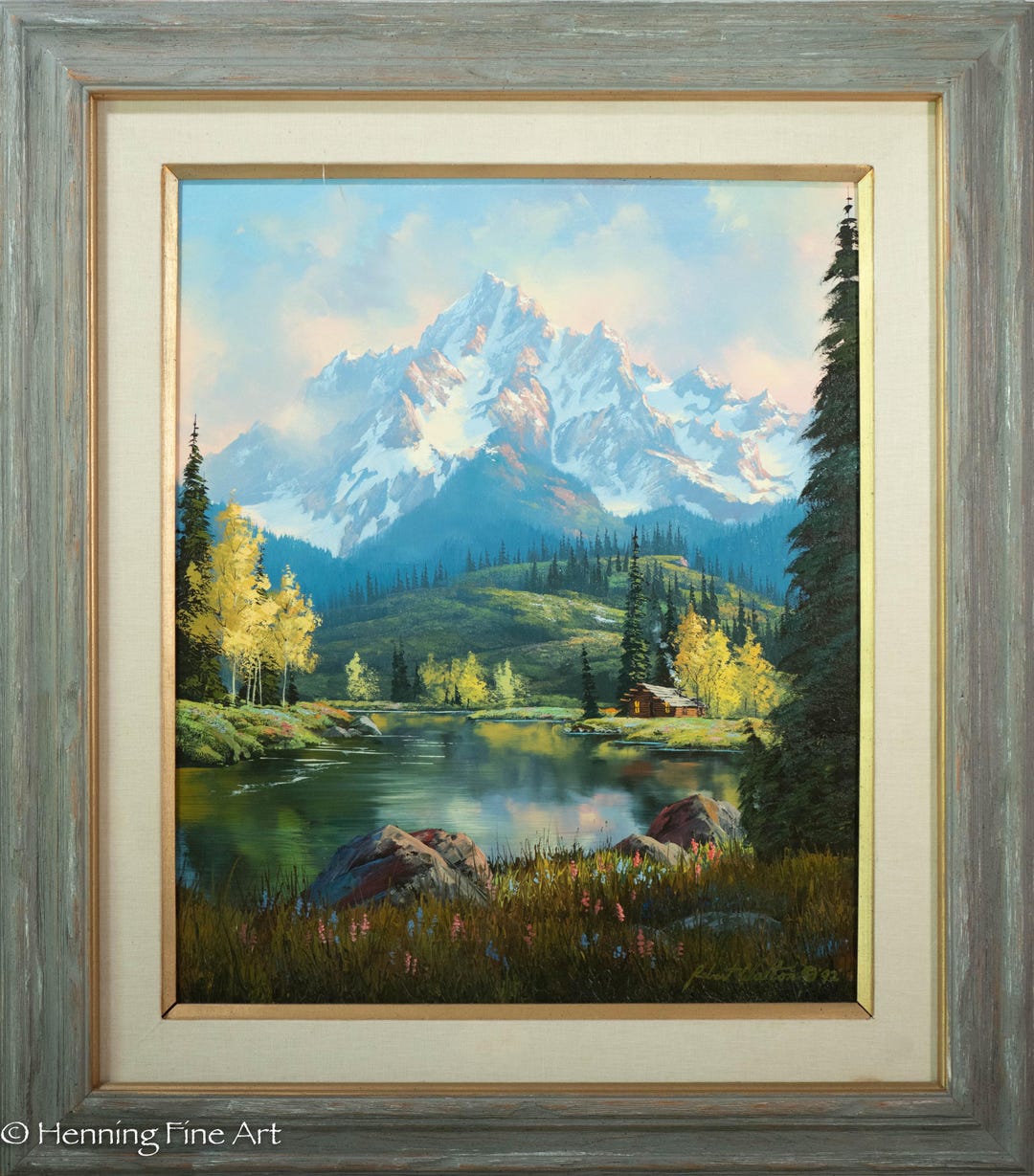 Stunning Vintage Robert Walton Oil Painting Majestic Mountain Landscape ...