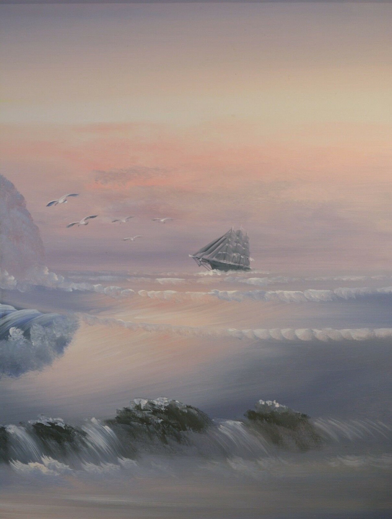 Large Seascape Cliffs Oil Painting With Ship & Lighthouse - Etsy