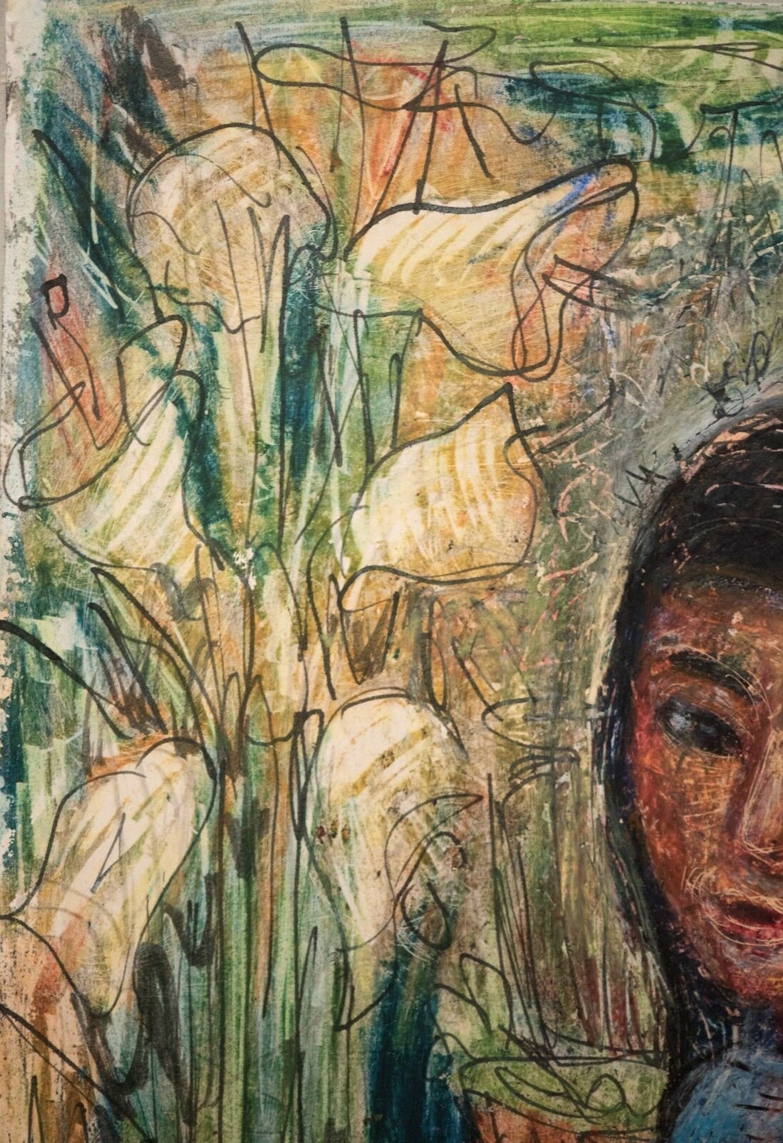 Mario Parial Original Painting "young Girl With Flowers" Signed ...