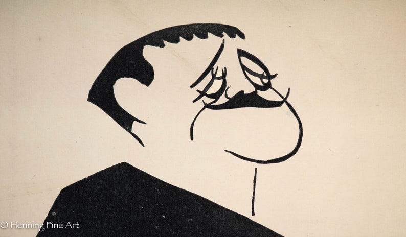 Antique Linocut by New Yorker Artist Al Frueh Titled wilton Lackaye ...