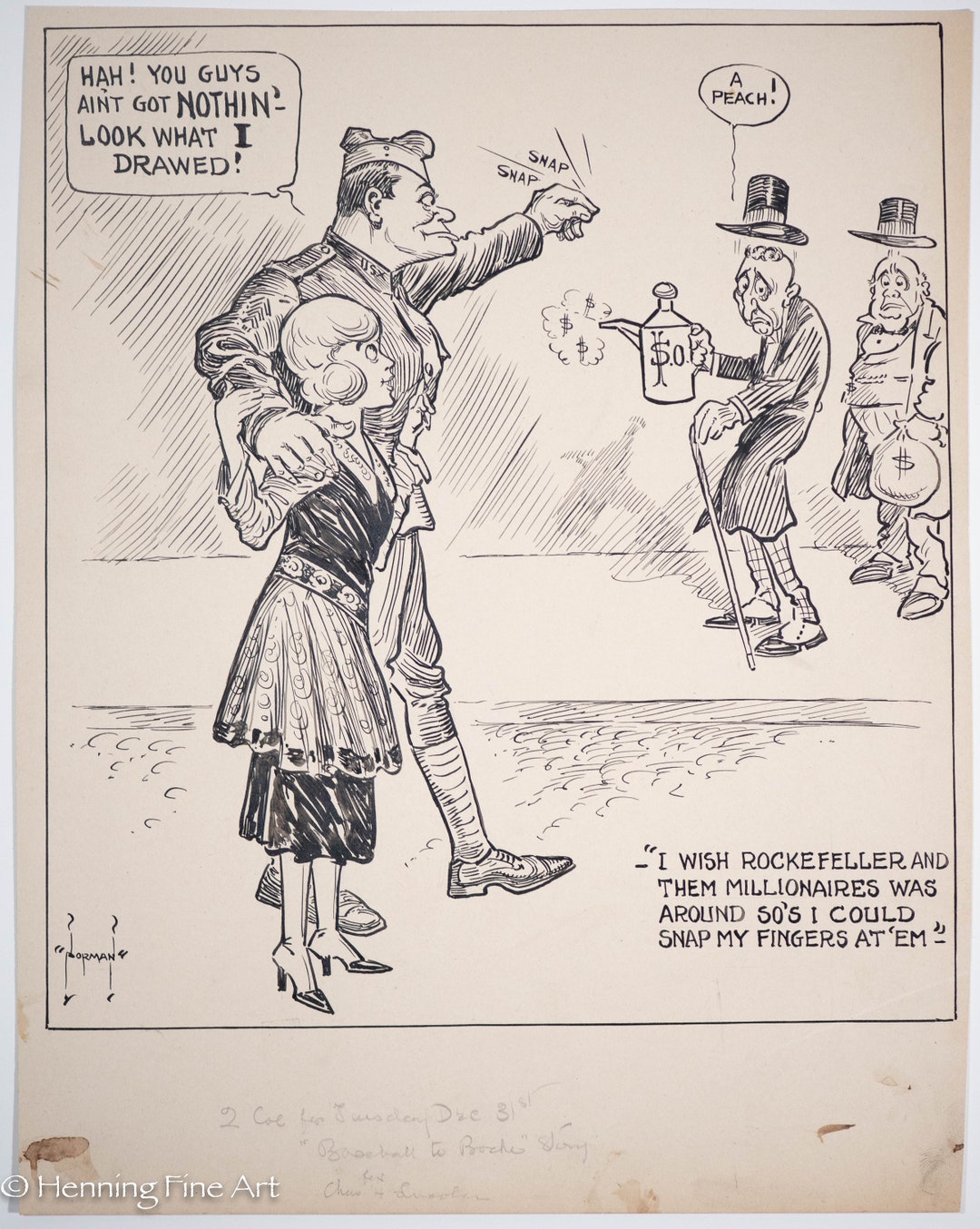 Beautiful Antique WWI Illustration Editorial Ink Drawing by Norman ...