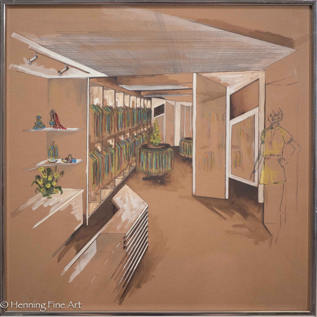 Beautiful Mid Century Design Painting of Retail Shopping Store, Womens ...