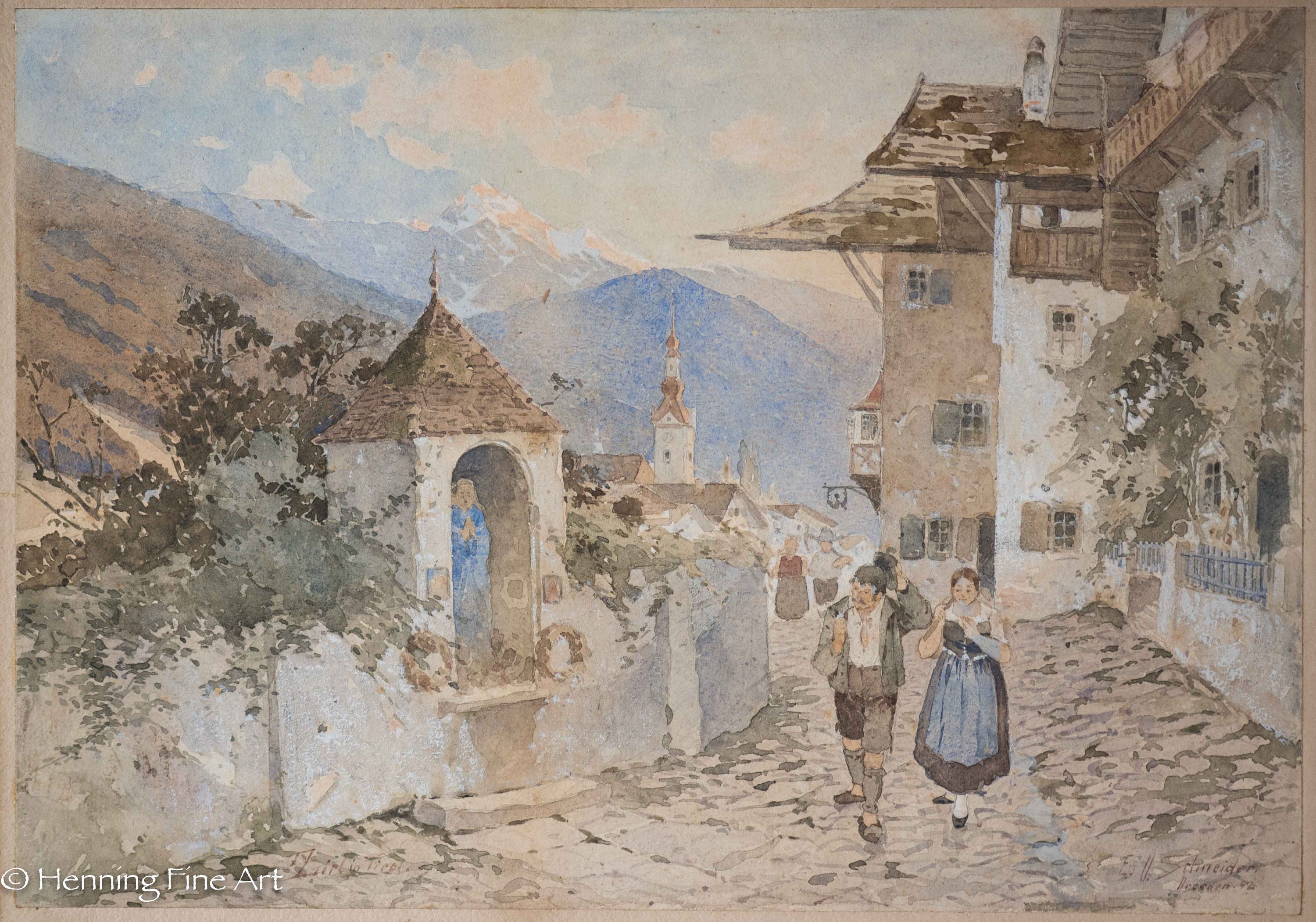 Beautiful Antique German Watercolor Painting Mountainous - Etsy