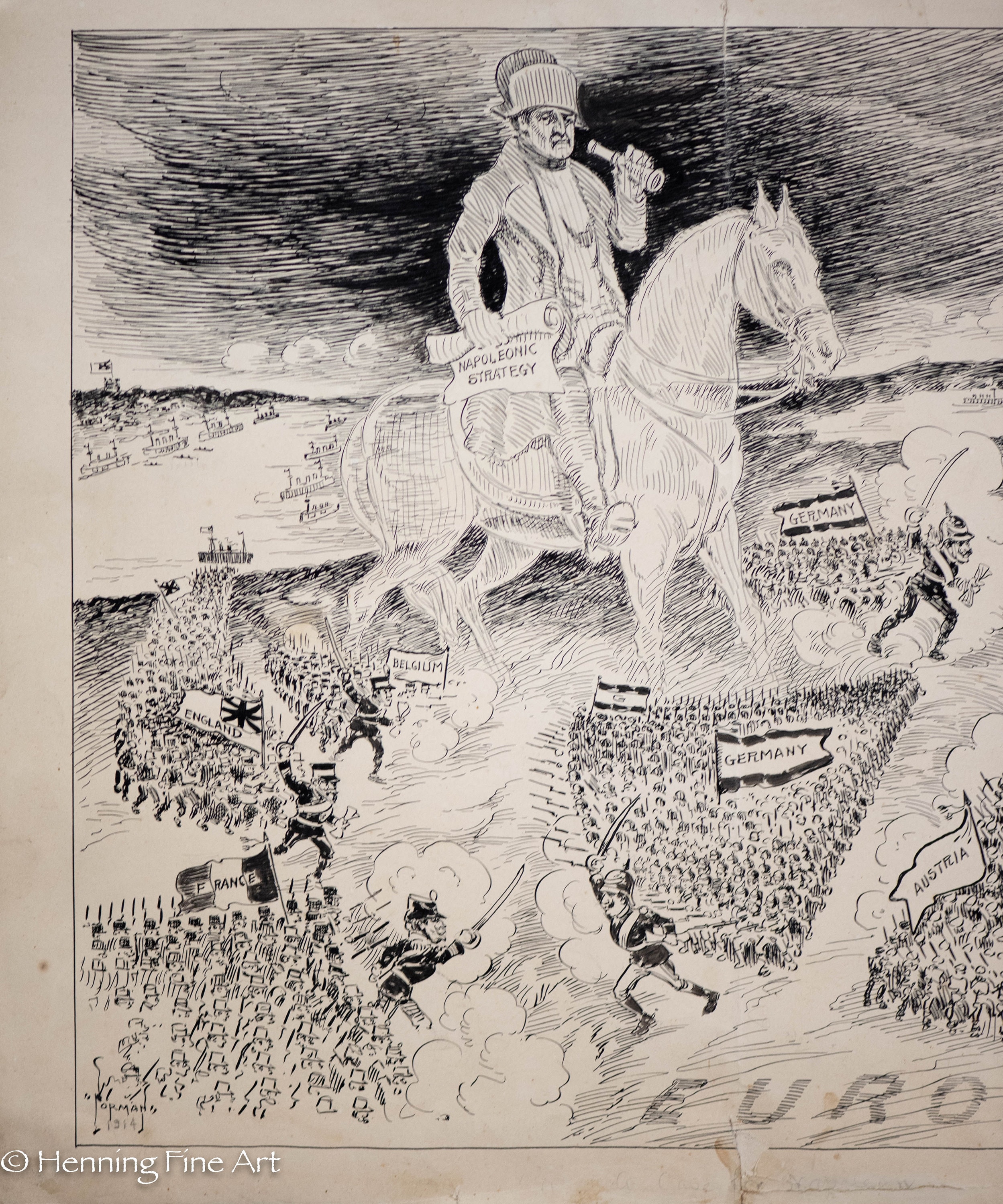 Beautiful Antique WWI Illustration Editorial Ink Drawing by Norman ...