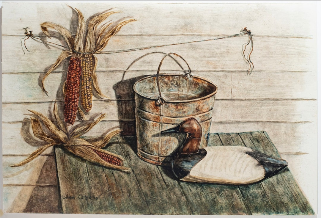 Beautiful William Cotter Vintage Oil Painting of Wood Duck Decoy Still ...