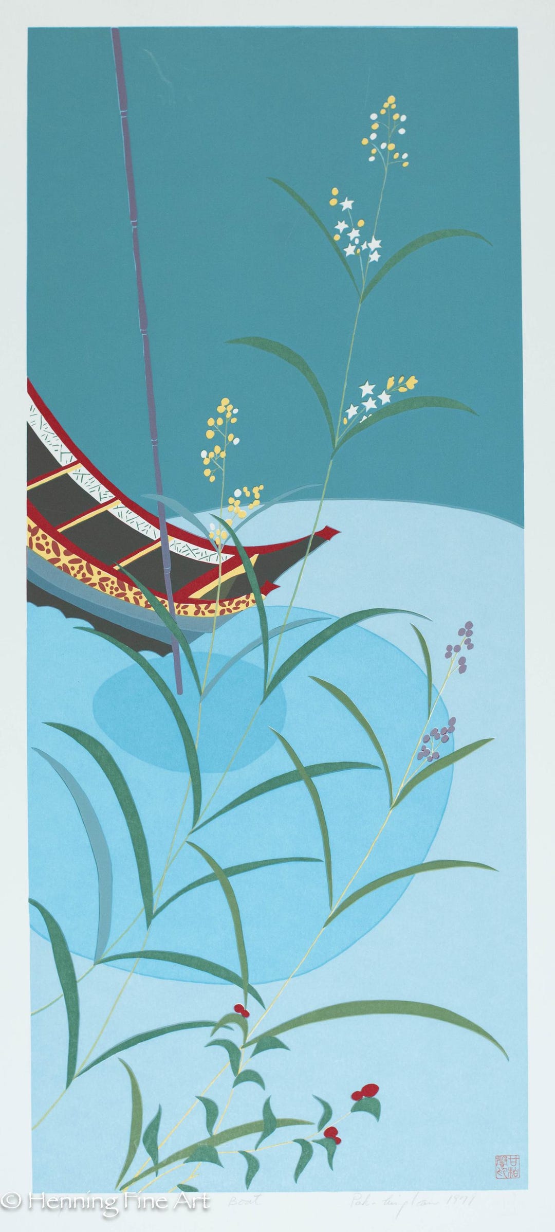 Stunning Pak Hing Kan Signed Lithograph River Boat Among Flowers, 1979 ...