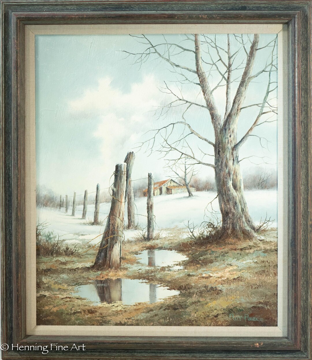 Beautiful Vintage Roy Reece Oil Painting Snowy Farm Landscape FINE ...