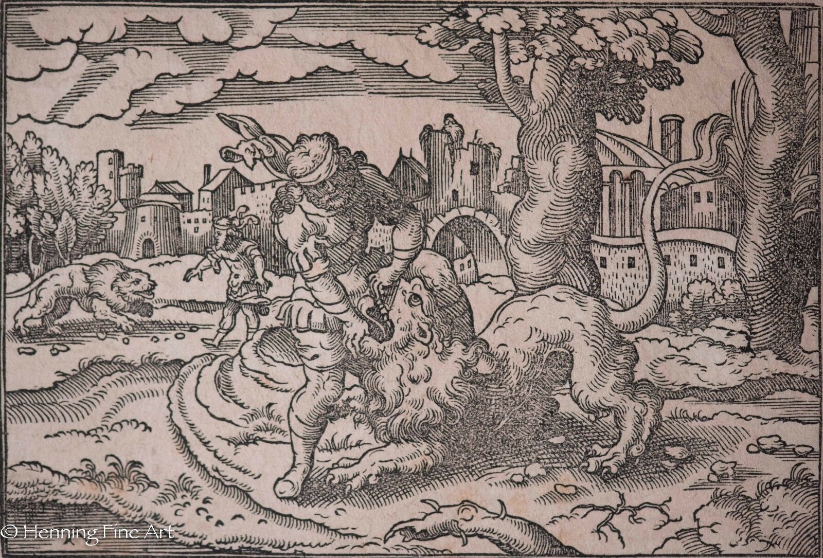 Beautiful Antique Renaissance Wood Cut by Virgil Solis, "samson Killing ...