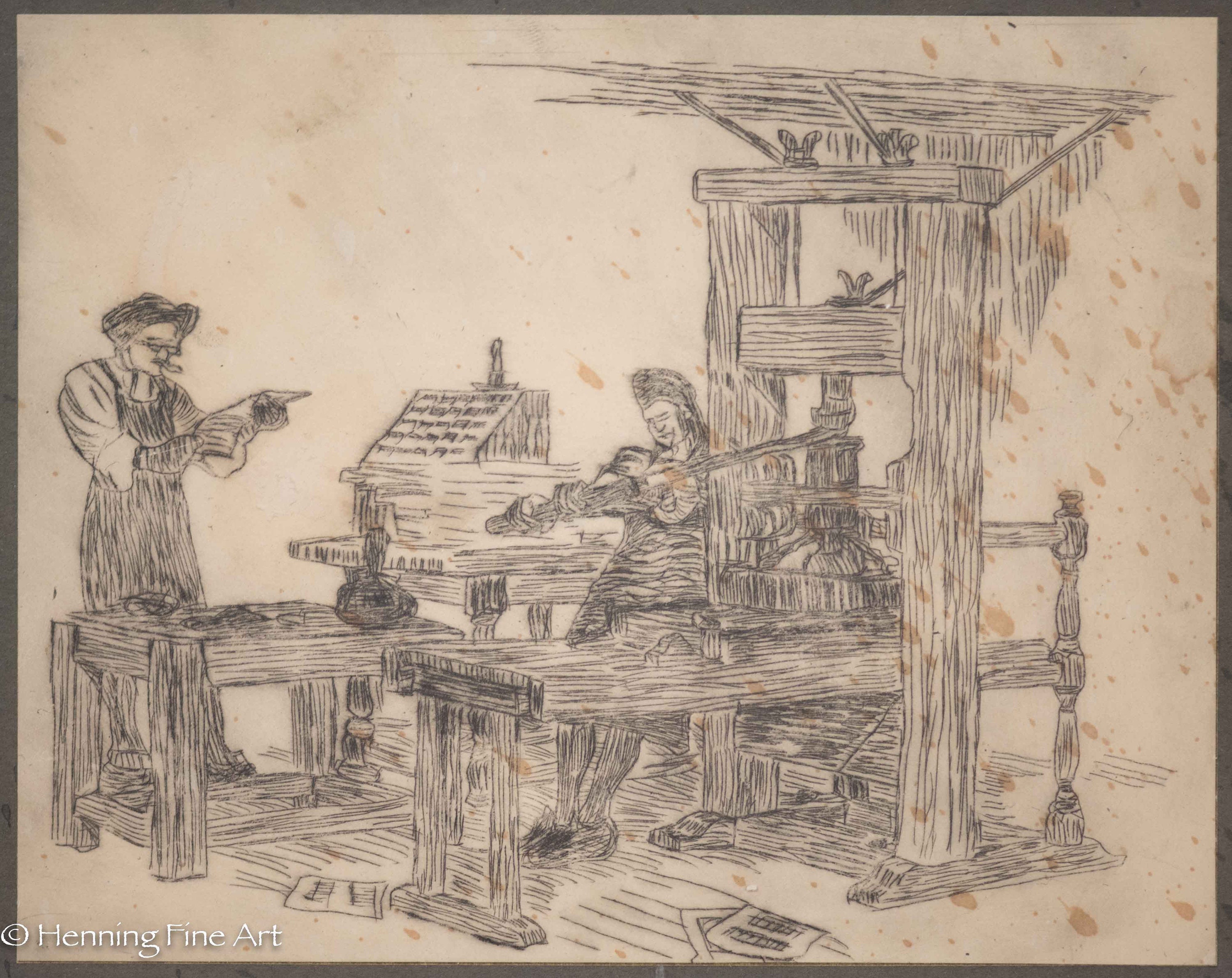Printing Press Etching Two Men Making Sheet Music Antique - Etsy