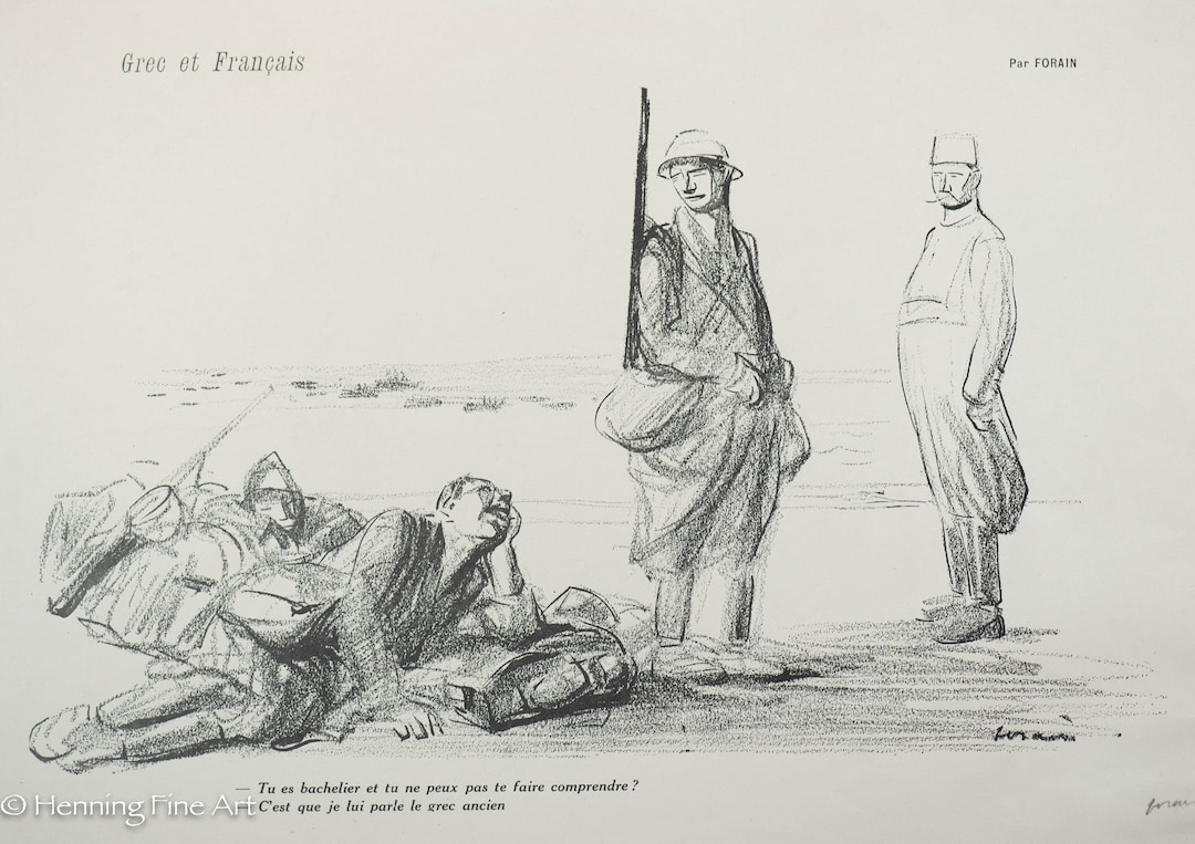 Antique Jean Louis Forain WWI Military Lithograph, Hand Signed & Rare 3 ...