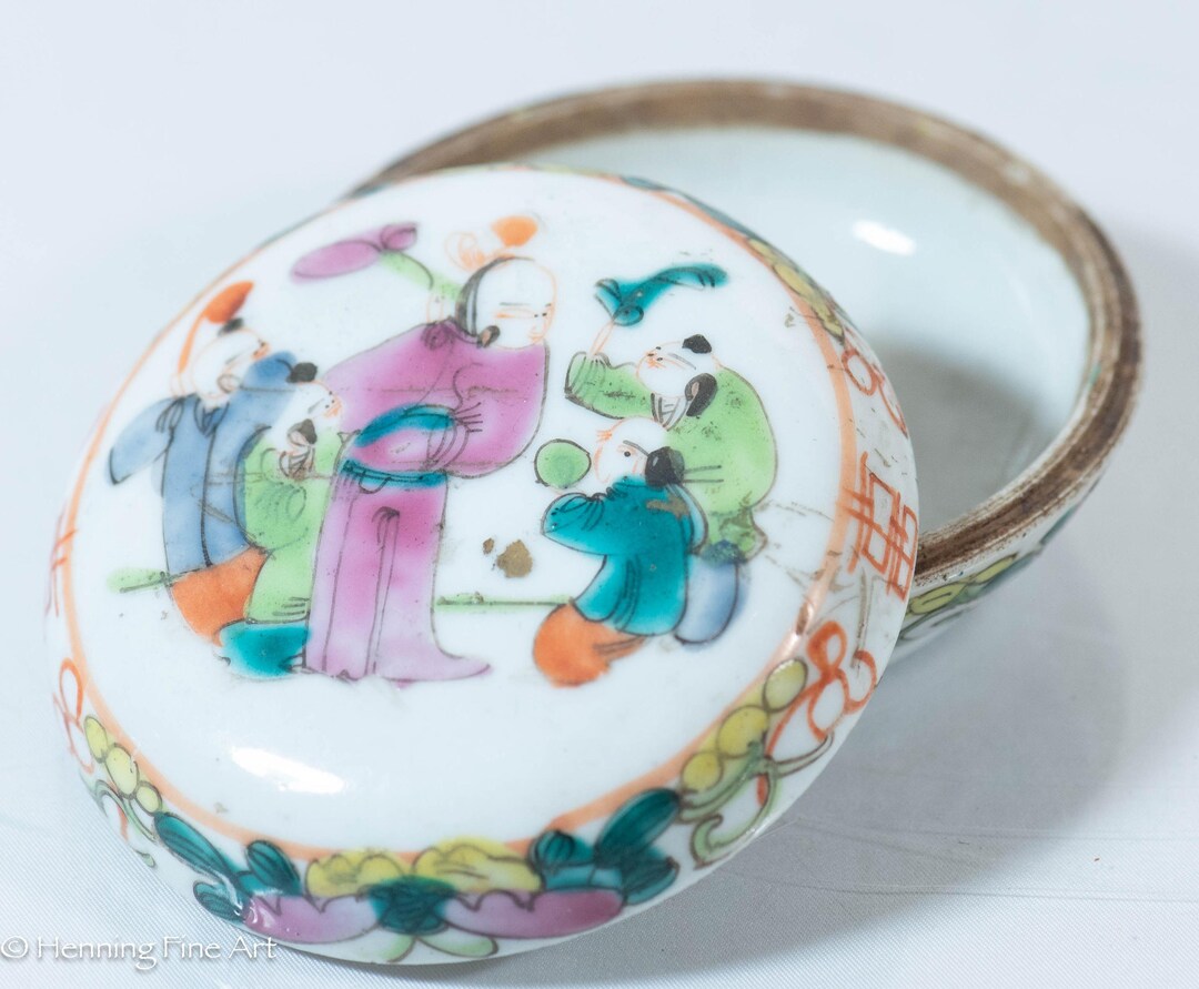 Beautiful Antique Chinese Famille Rose Porcelain Paste Box 3.5" Partial ...