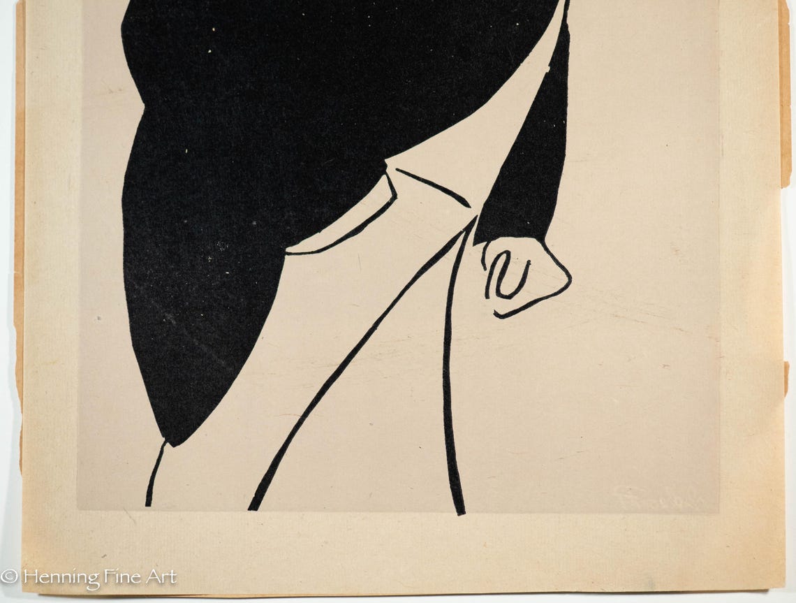 Antique Linocut by New Yorker Artist Al Frueh Titled wilton Lackaye ...