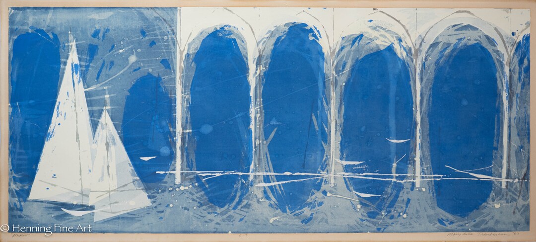 Beautiful Mid Century Lithograph Sailboat Archways by Mary Asher ...