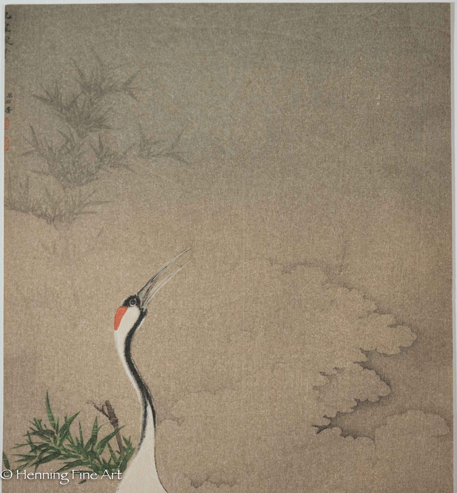 Chinese Woodblock of Sandhill Crane After Bunsho, Early 20th Cent Mixed ...