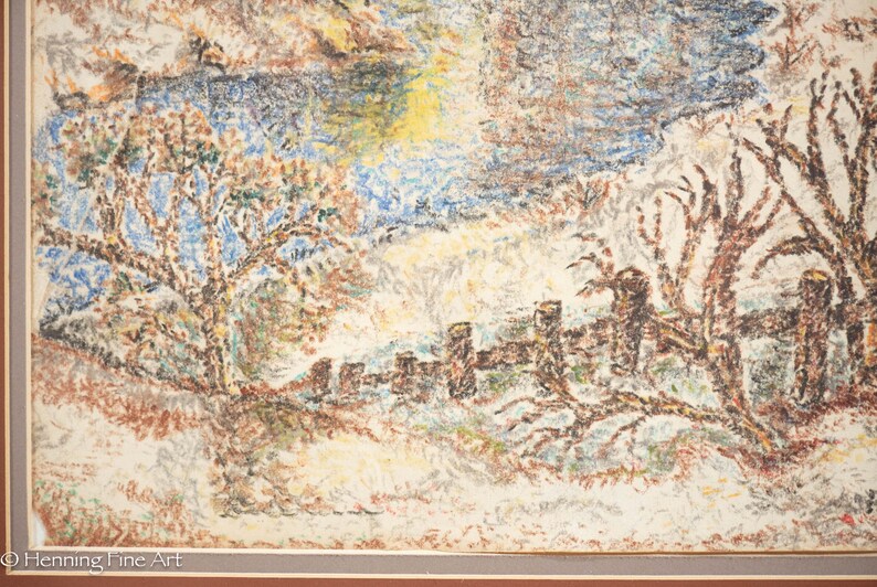 Vintage Post Impressionist Landscape Drawing by Robin Corley Wintery ...