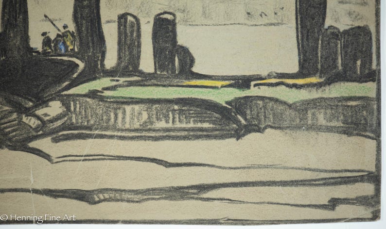 Rare Louis Reckelbus Drawing of St. Ives Cornwall England Stone Ruins ...