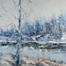 Gay Candelis Original Oil Painting, Winter River Landscape, Signed ...