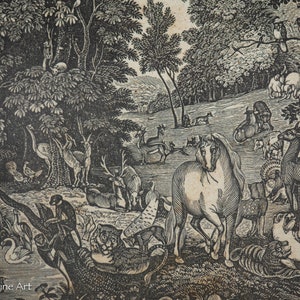 Beautiful 18th Century Wood Engraving of Creation Genesis I, Inscribed ...