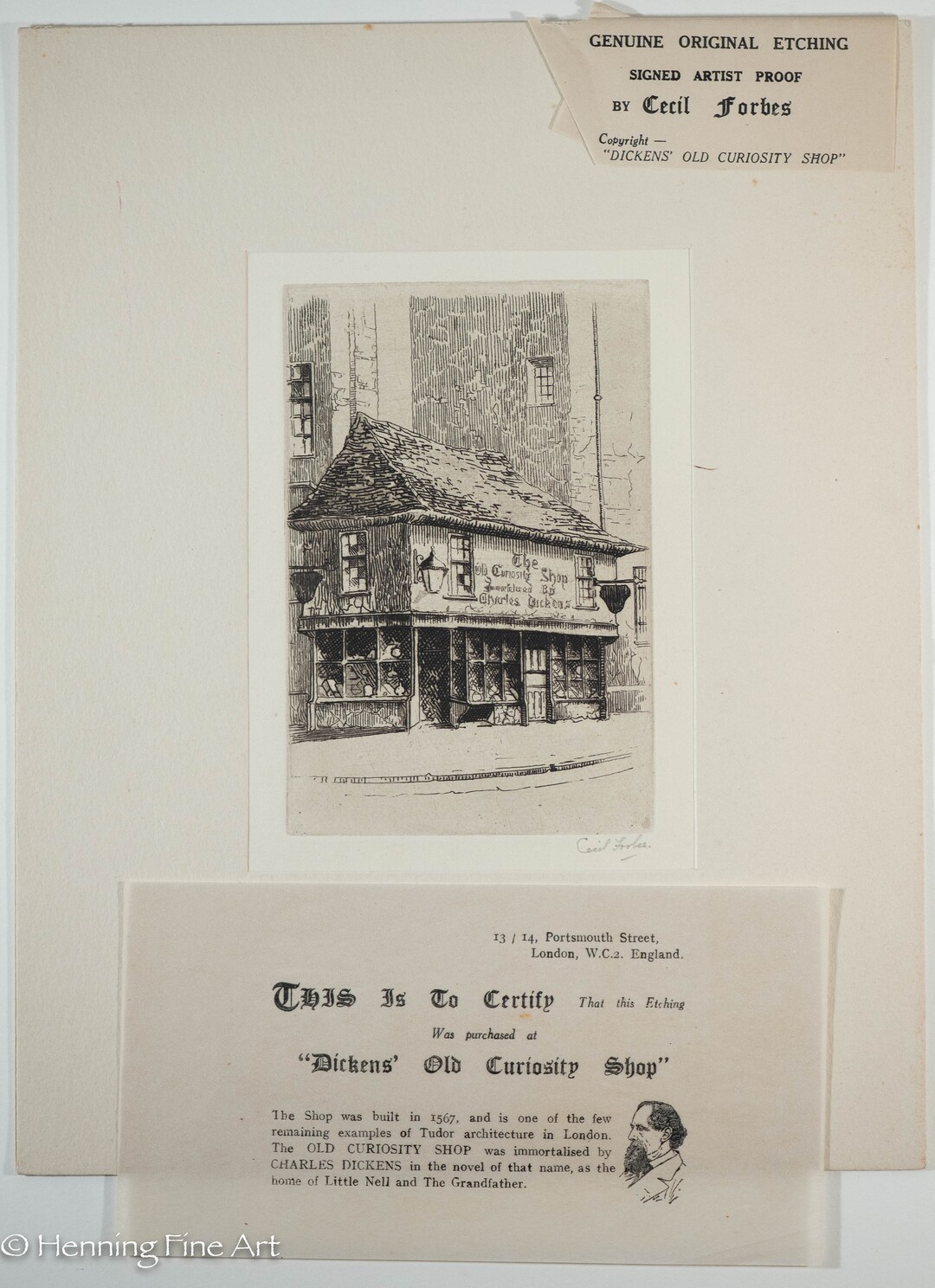 Vintage Charles Dickens the Old Curiosity Shop Etching, Fine Cecil ...